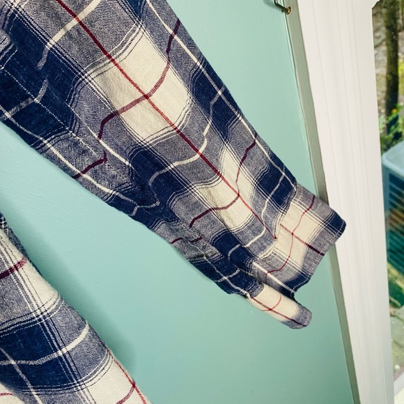 J. Crew | Tops | J Crew Red White Blue Plaid Flannel Boy Fit Striped Cowgirl Button Up Shirt Med ...